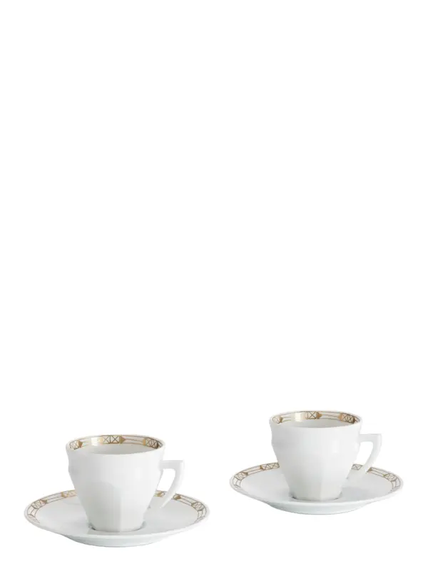 THE MARTHA, BY BACCARAT Set Of 2 Porcelain Talleyrand Coffee Cups And Saucers - Clear