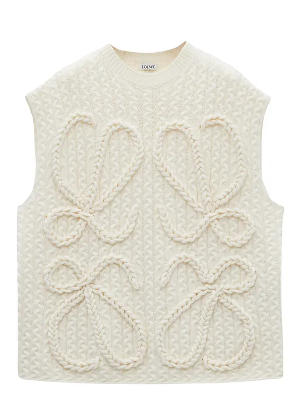 Loewe Wool Cable-knit Anagram Sweater Vest - White