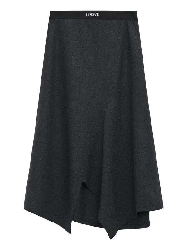 Loewe Wool-blend Asymmetric Midi Skirt - Black