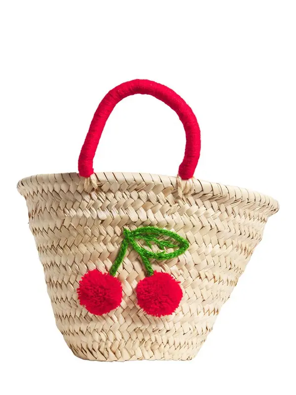 BONITA Mini Embroidered Cherry Basket Bag - Beige