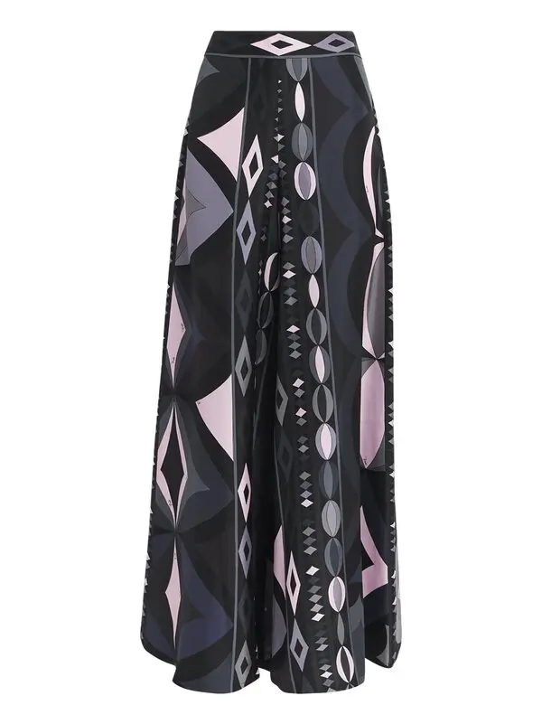 Emilio Pucci Silk Printed Wide-leg Trousers - Black
