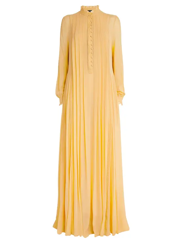 Etro Silk High-neck Pleated Gown - Yellow