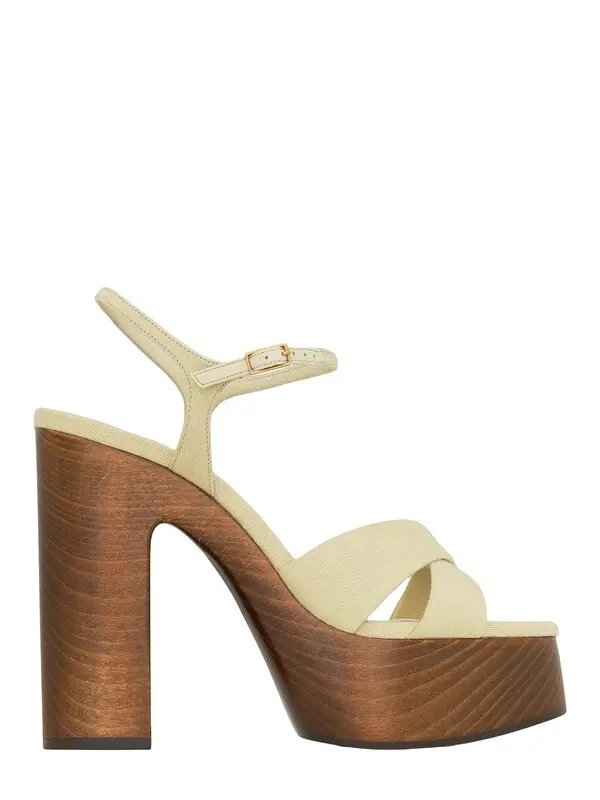 Saint Laurent Canvas Bianca Platform Sandals - Nude