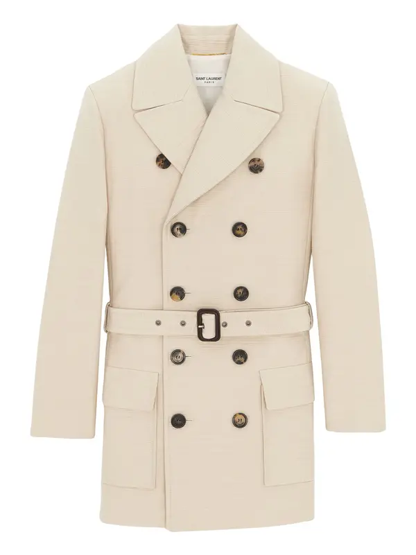 Saint Laurent Wool-blend Belted Overcoat - White