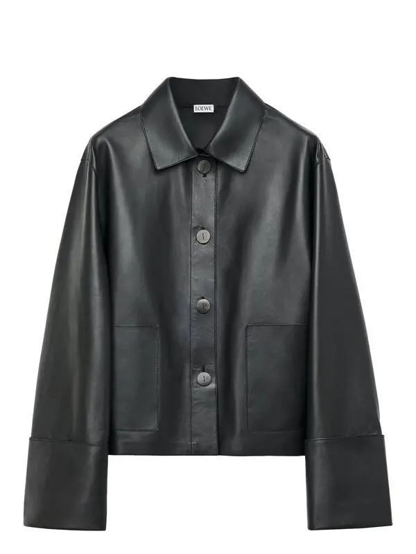Loewe Leather Collared Jacket - Black