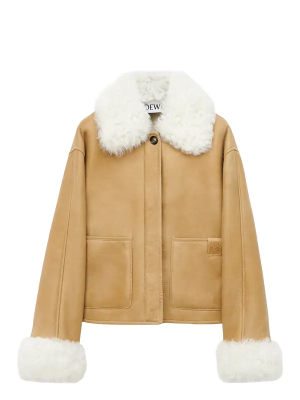 Loewe Shearling-trimmed Leather Jacket - White