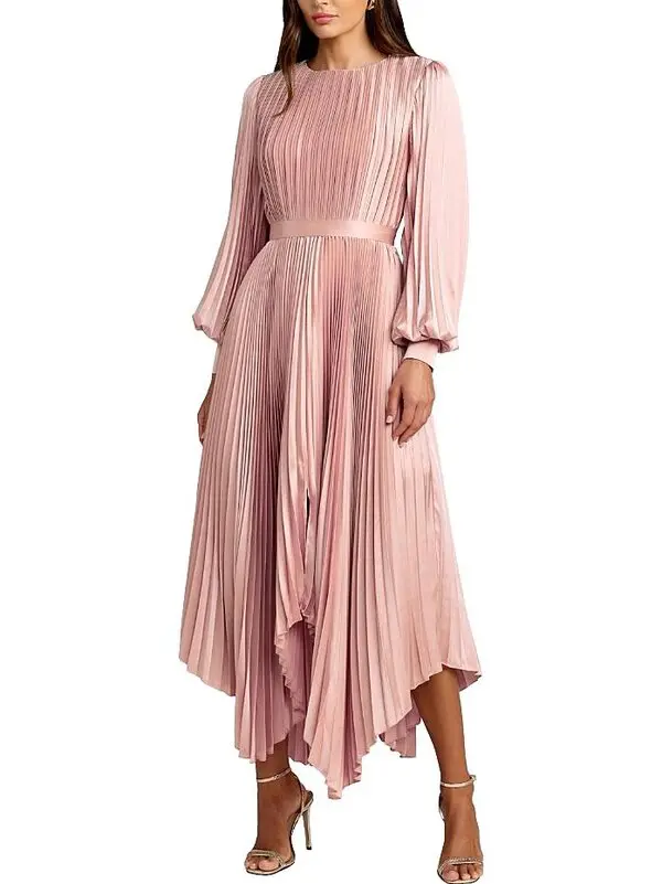 Mac Duggal Long Sleeve Pleated Handkerchief Dress - Blush
