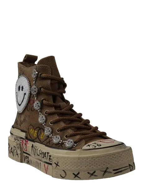 ZIGI Holland Happy Face High-top Sneakers - Tan Suede
