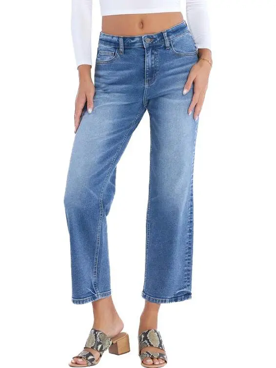 HINT OF BLU Mid Rise Boyfriend Jeans - Mom Jean Blue