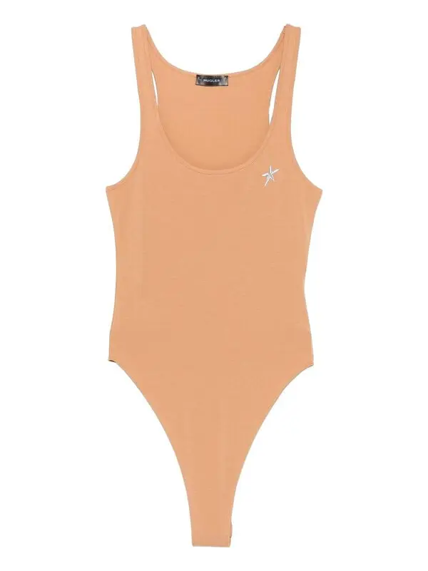 MUGLER Logo-appliqué Bodysuit - Brown