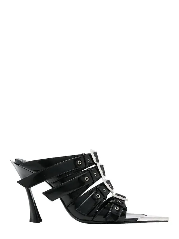 MUGLER 90mm Fang Buckled Leather Sandals - Black