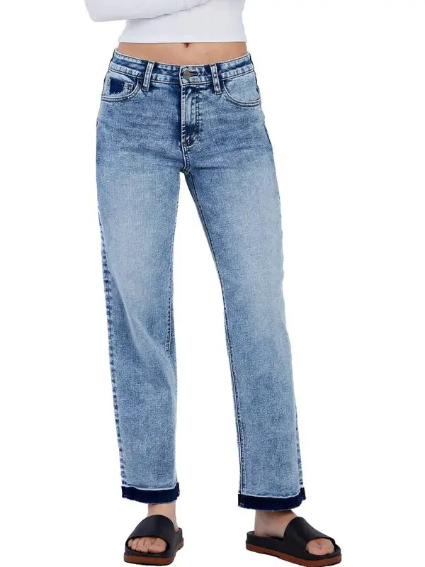 HINT OF BLU Release Hem Straight Leg Jeans - Majestic Blue