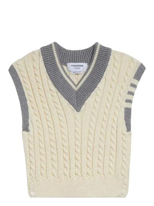 Thom Browne Cable Knit 4-bar Virgin Wool Sweater Vest - Off White
