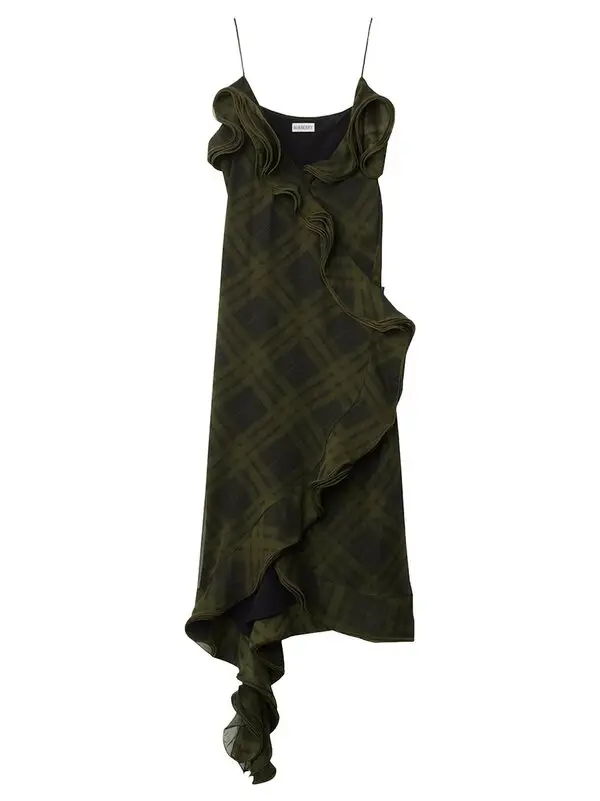 Burberry Check Ruffle Wrap Midi Dress - Brwpat
