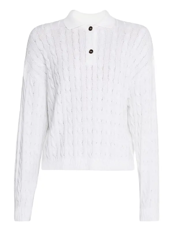 Brunello Cucinelli Micro Sequined Cable-knit Polo Sweater - Cj159 White