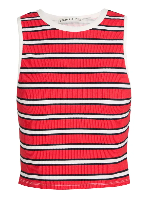 Alice + Olivia Teakwood Cropped Striped Tank - Red