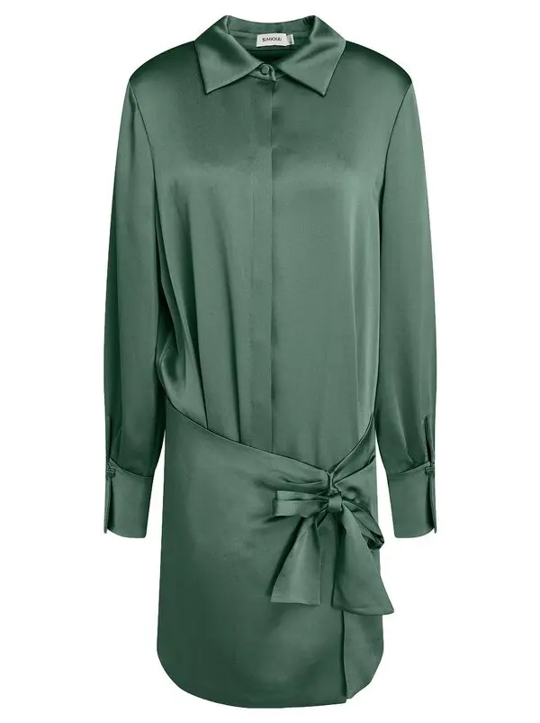 Simkhai Larson Draped Satin-crepe Mini Shirt Dress - Forest Green