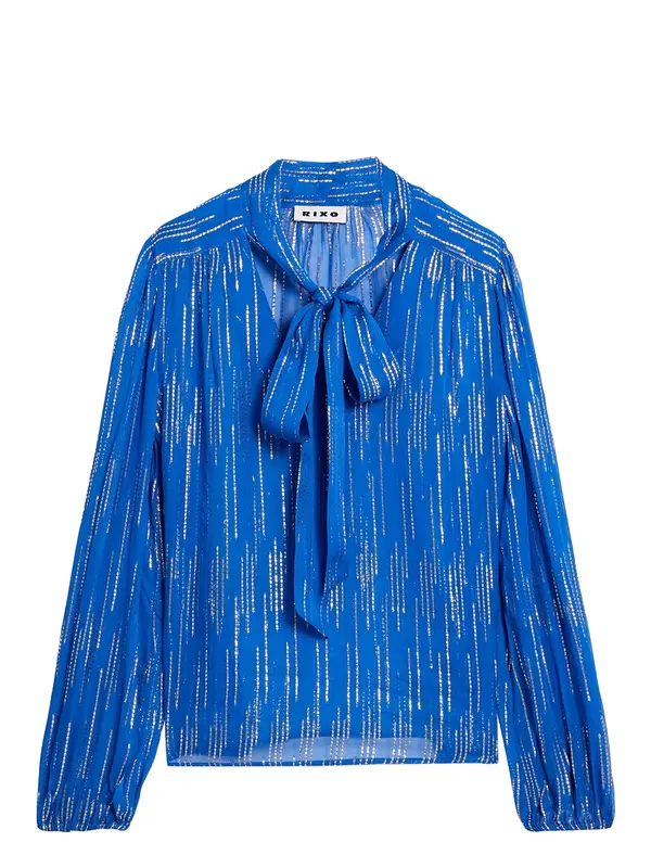 Rixo Moss Metallic Jacquard Blouse - Cobalt Blue
