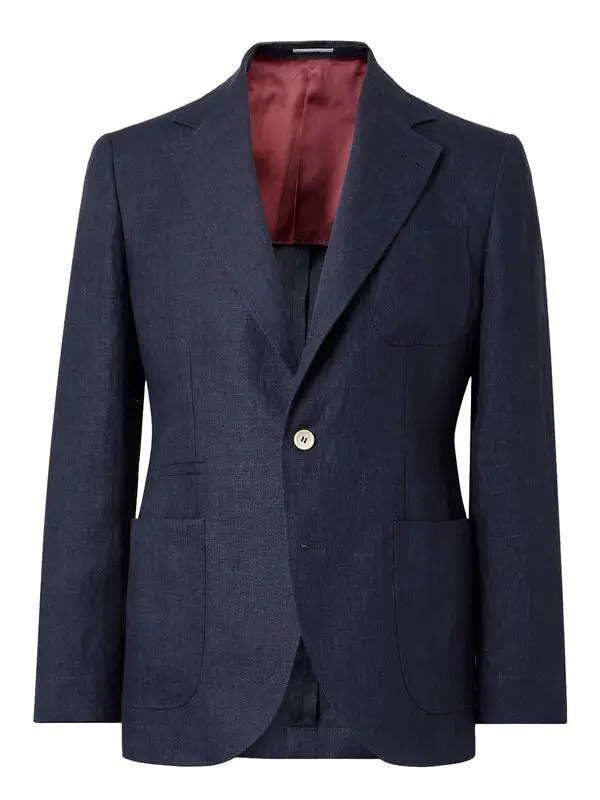 Brunello Cucinelli Linen Suit Jacket - Blue