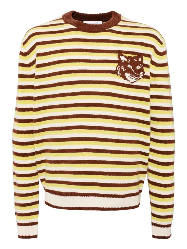 Maison Kitsuné Fox Head Striped Jumper - Green