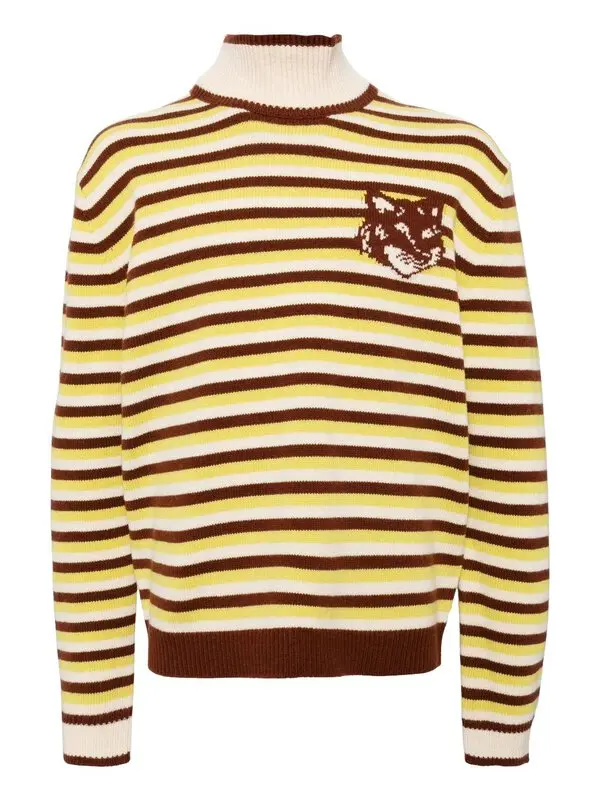 Maison Kitsuné Fox Head Striped Jumper - Green