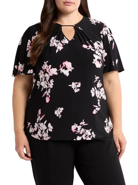 Anne Klein Floral Print Top - Anne Black Multi