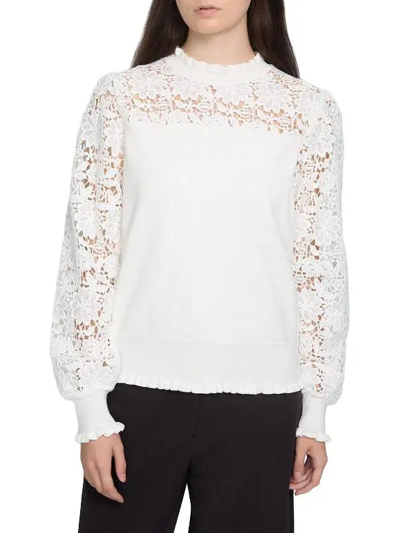 Elie Tahari Felicity Floral Lace Detail Sweater - Sky White