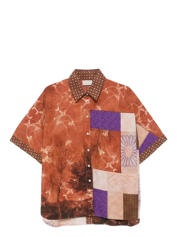 PIERRE-LOUIS MASCIA Patchwork-print Shirt - Orange