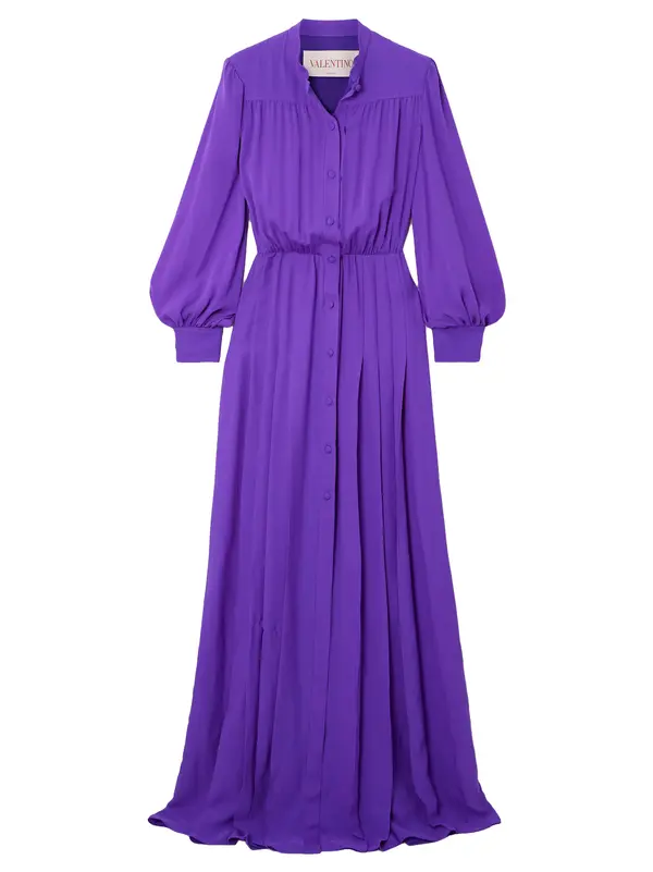 Valentino Garavani Gathered Pleated Silk-georgette Gown - Purple