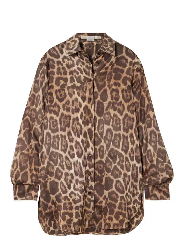 Stella McCartney Embroidered Leopard-print Satin Shirt - Animal Print