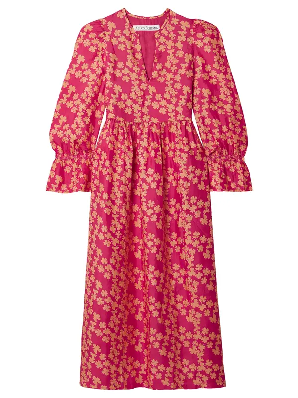 Alix Of Bohemia Ines Printed Silk Midi Dress - Red