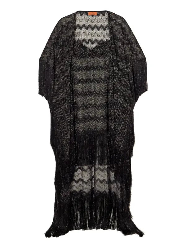 Missoni Mare Fringed Striped Metallic Crochet-knit Kaftan - Black