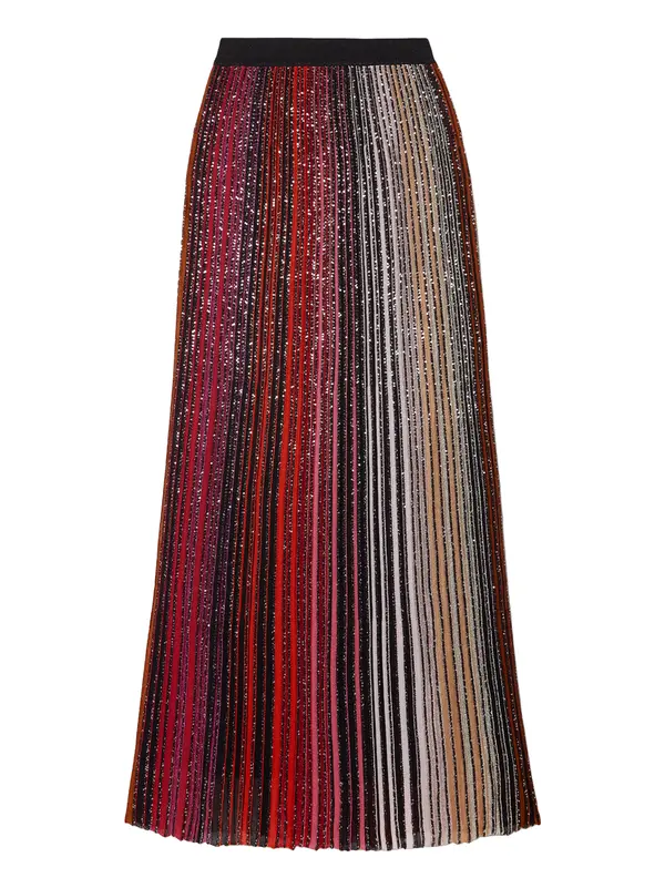 Missoni Pleated Sequined Striped Metallic Crochet-knit Maxi Skirt - Multi