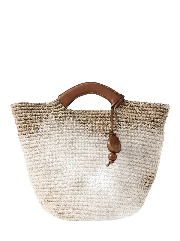 HUNTING SEASON Leather-trimmed Raffia Tote - Brown