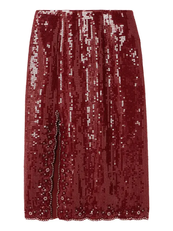 CLIO PEPPIATT Syrah Scalloped Sequined Tulle Skirt - Red