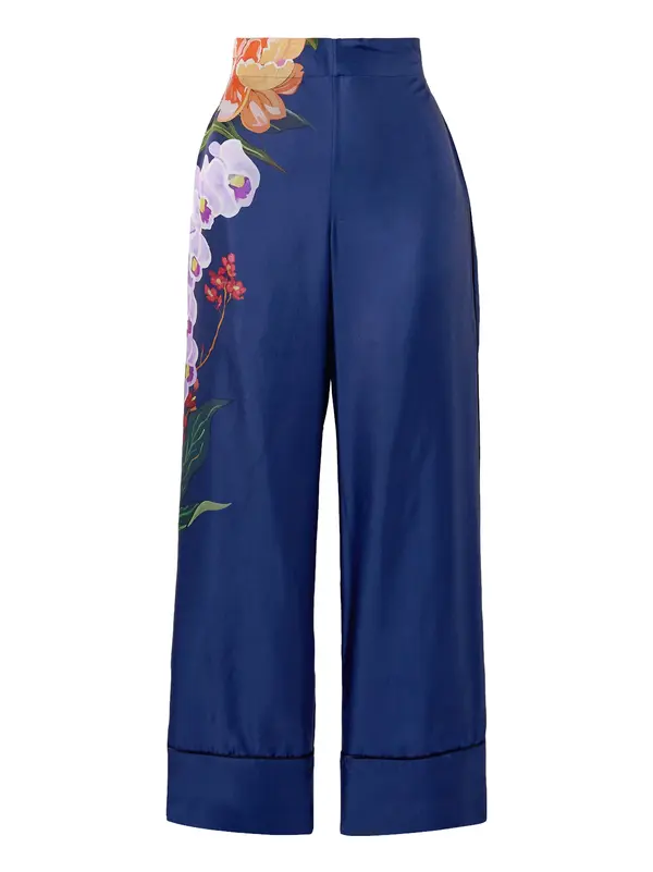 Borgo De Nor Havana Floral-print Silk-twill Pants - Blue