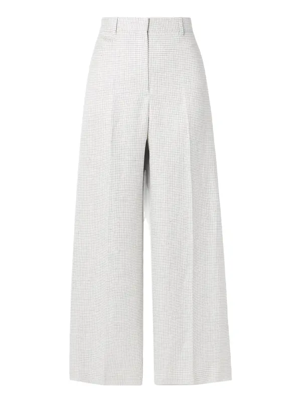 Theory Houndstooth Linen-blend Wide-leg Pants - Gray