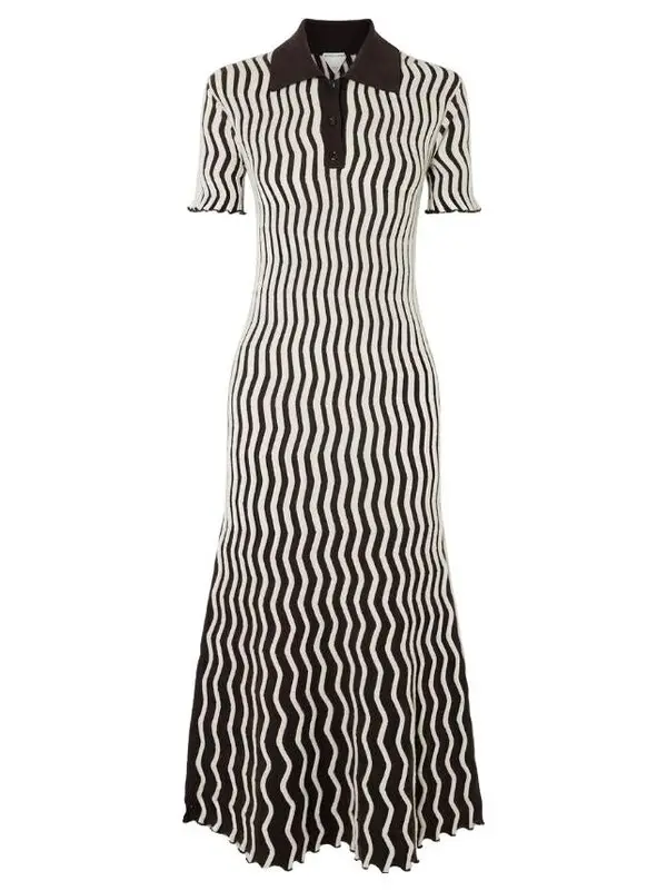 Bottega Veneta Striped Ribbed Wool Midi Dress - Multi