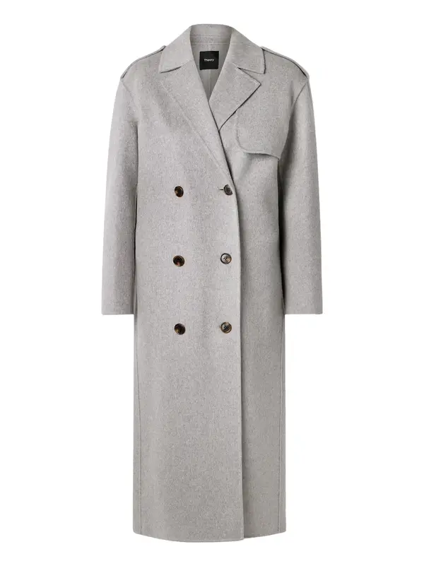 Theory Double-breasted Wool And Cashmere-blend Coat - Gray