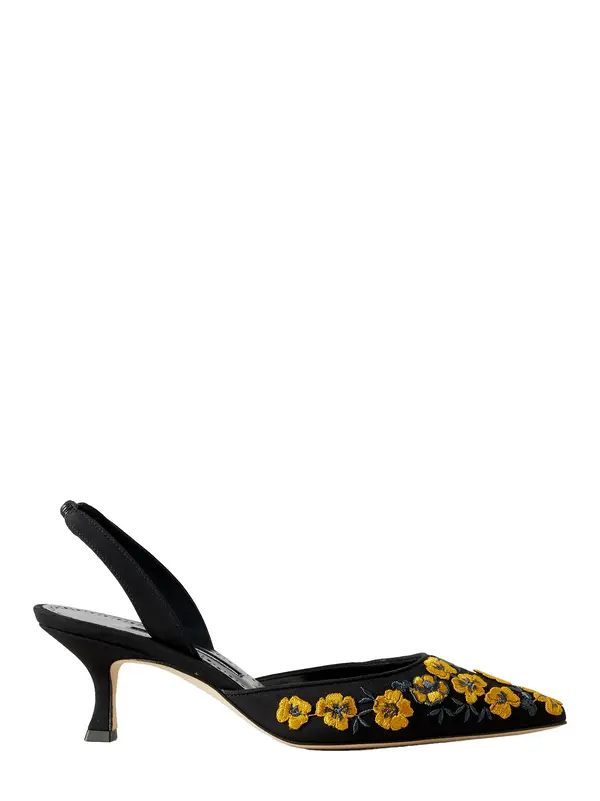 Manolo Blahnik Carolyne 50 Embroidered Slingback Pumps - Black