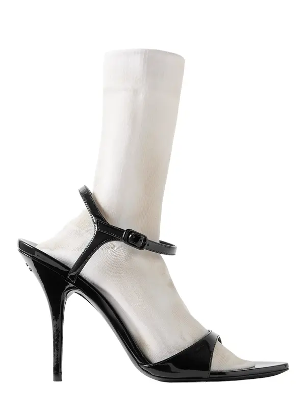 Balenciaga Avenue Patent-leather And Stretch-knit Sandals - Black