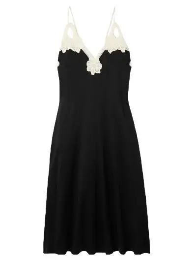 JIL SANDER Lace-trimmed Satin Midi Dress - Black