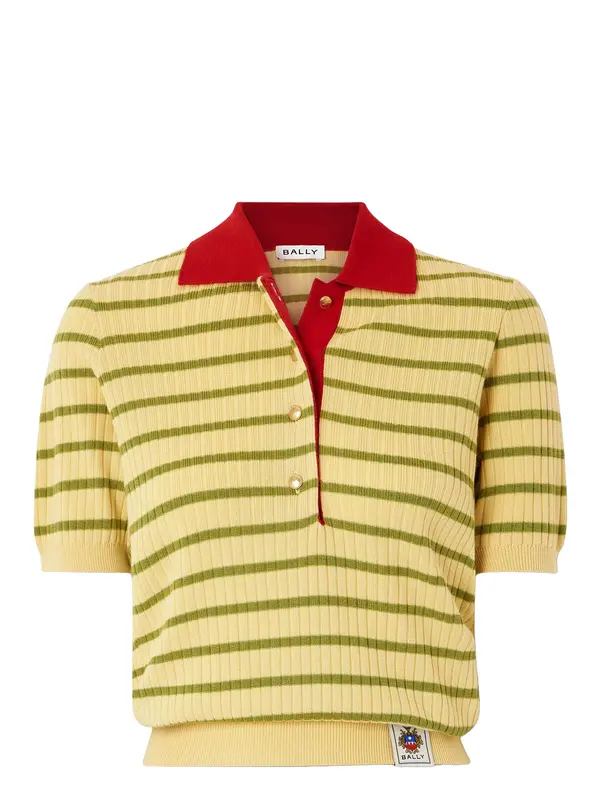 Bally Striped Ribbed Wool, Silk, And Cashmere-blend Polo Shirt - Yellow