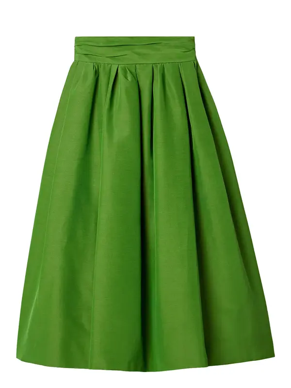 Carolina Herrera Pleated Cotton-blend Faille Midi Skirt - Green