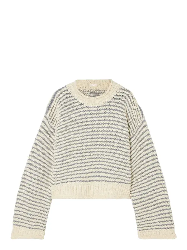 MOTHER The Bell Sleeve Striped Cotton Sweater - Green