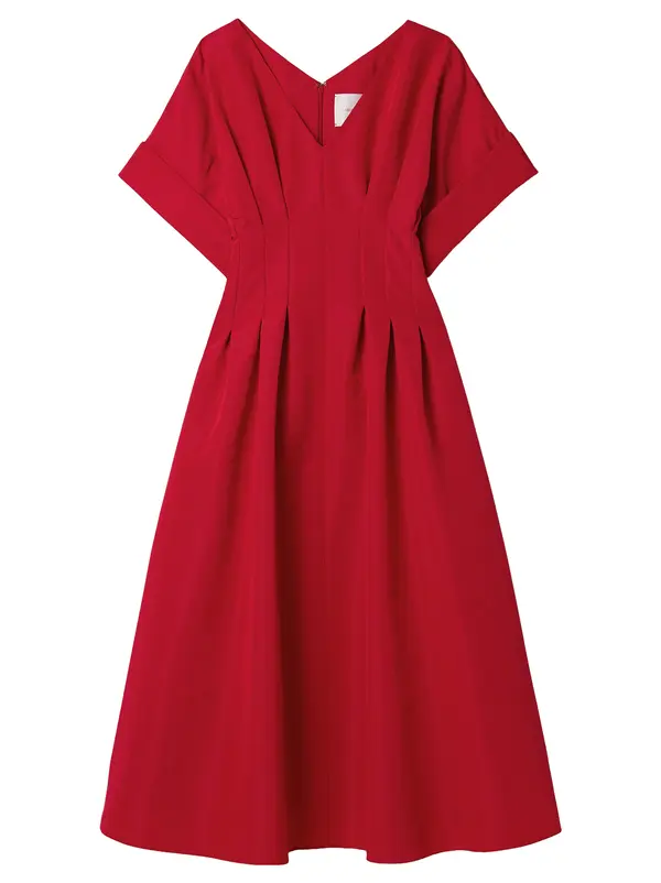 Carolina Herrera Pleated Silk-faille Midi Dress - Red