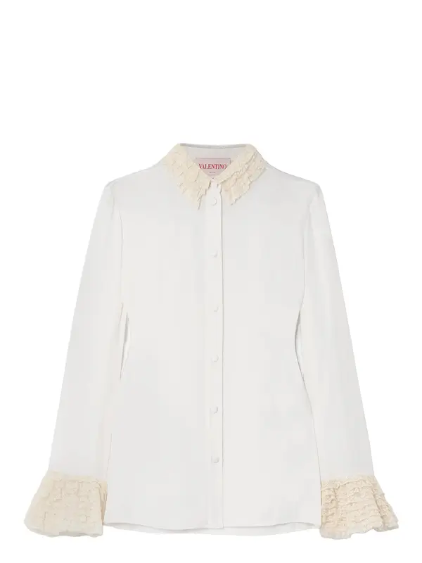Valentino Garavani Lace-trimmed Silk-georgette Shirt - Ivory