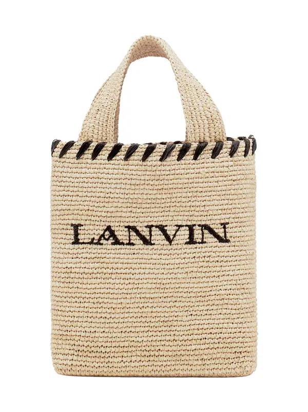LANVIN Logo Raffia Tote Bag - Neutrals