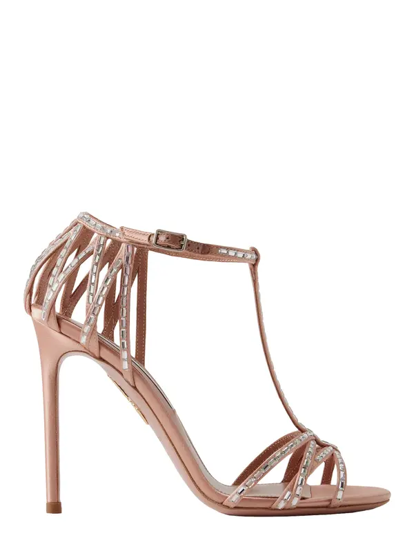 AQUAZZURA Forever More 105 Crystal-embellished Satin Sandals - Neutrals
