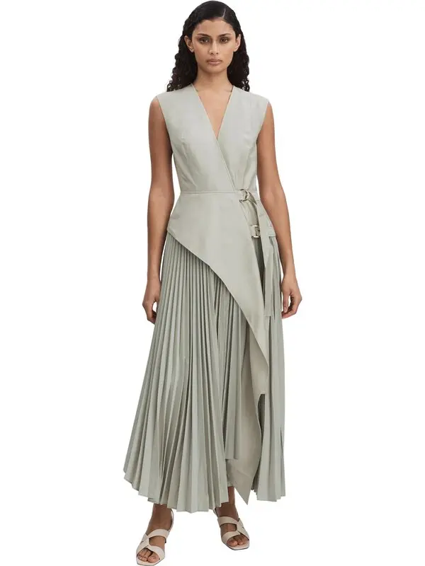 Acler Ellenbrook Pleated Maxi Wrap Dress - Stone Grey